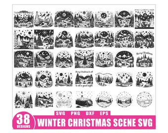 Christmas Scene Svg Bundle, Winter Scene Svg, Magical Christmas Scene ...