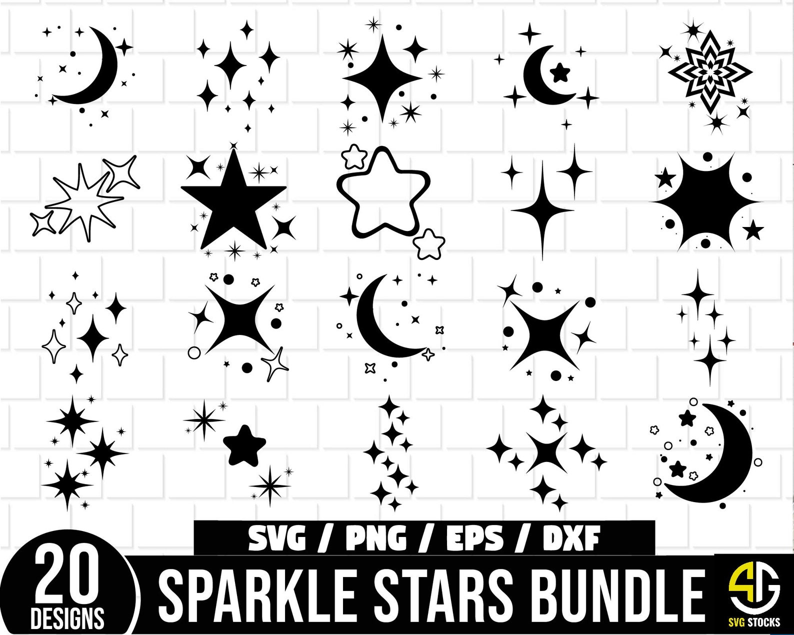 Sparkle Stars Svg Bundle, Star Cut File, Stars Vector, Sky Svg ...