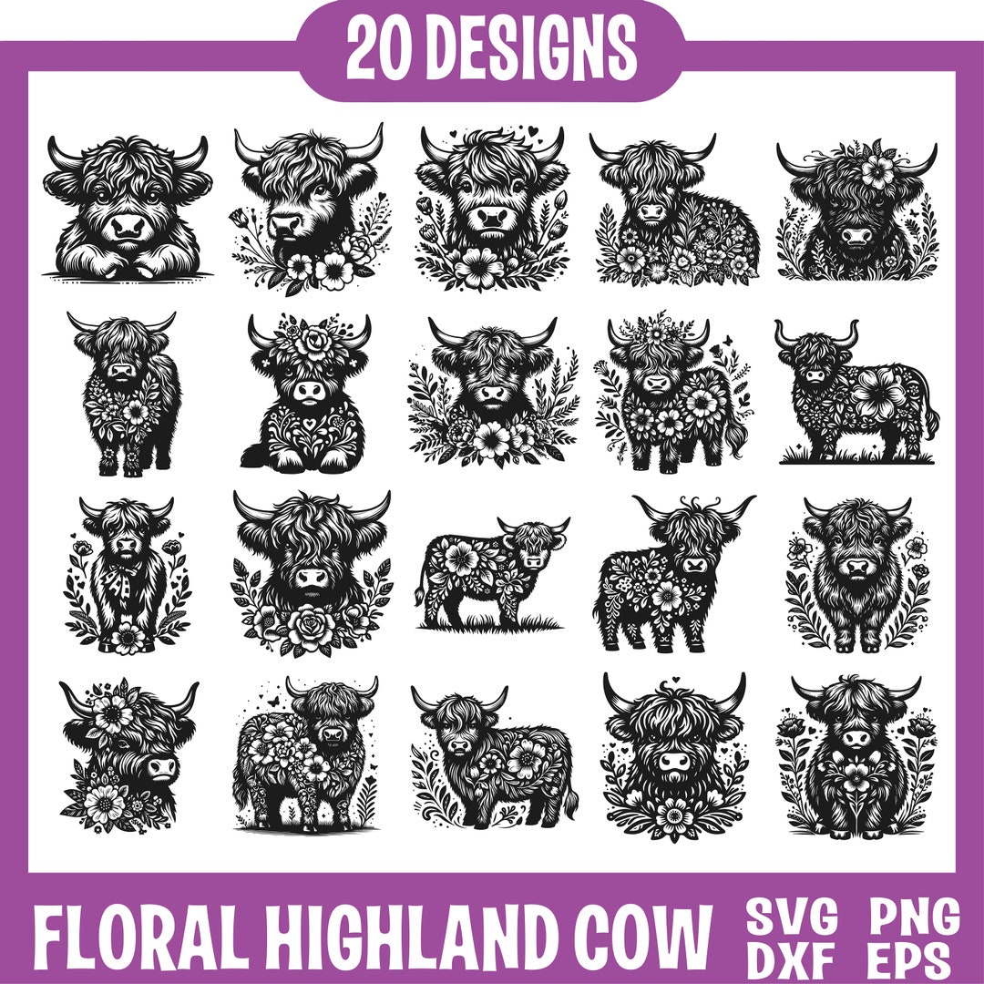 Highland Cow SVG, Floral Highland Cow Vector Design for Cutting ...