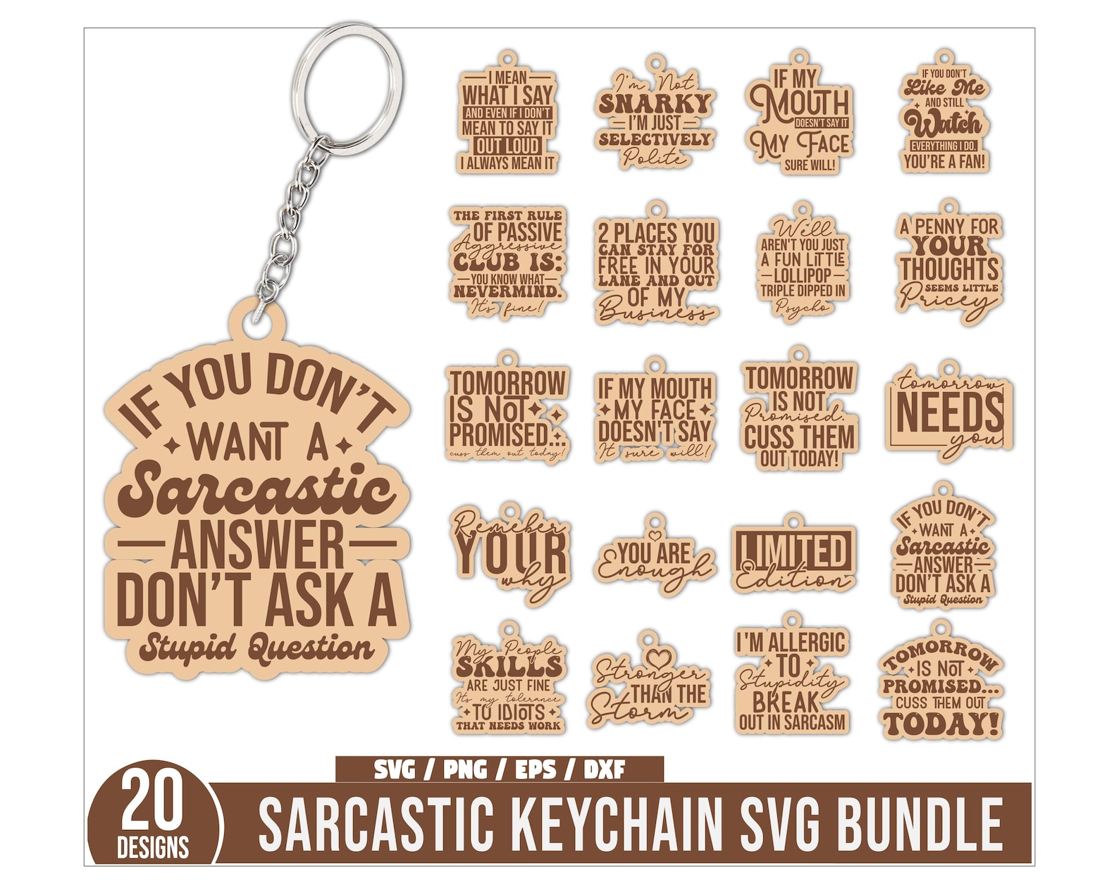 Keychain Svg Bundle, Laser Cut File, Sarcastic Engraving, Laser ...
