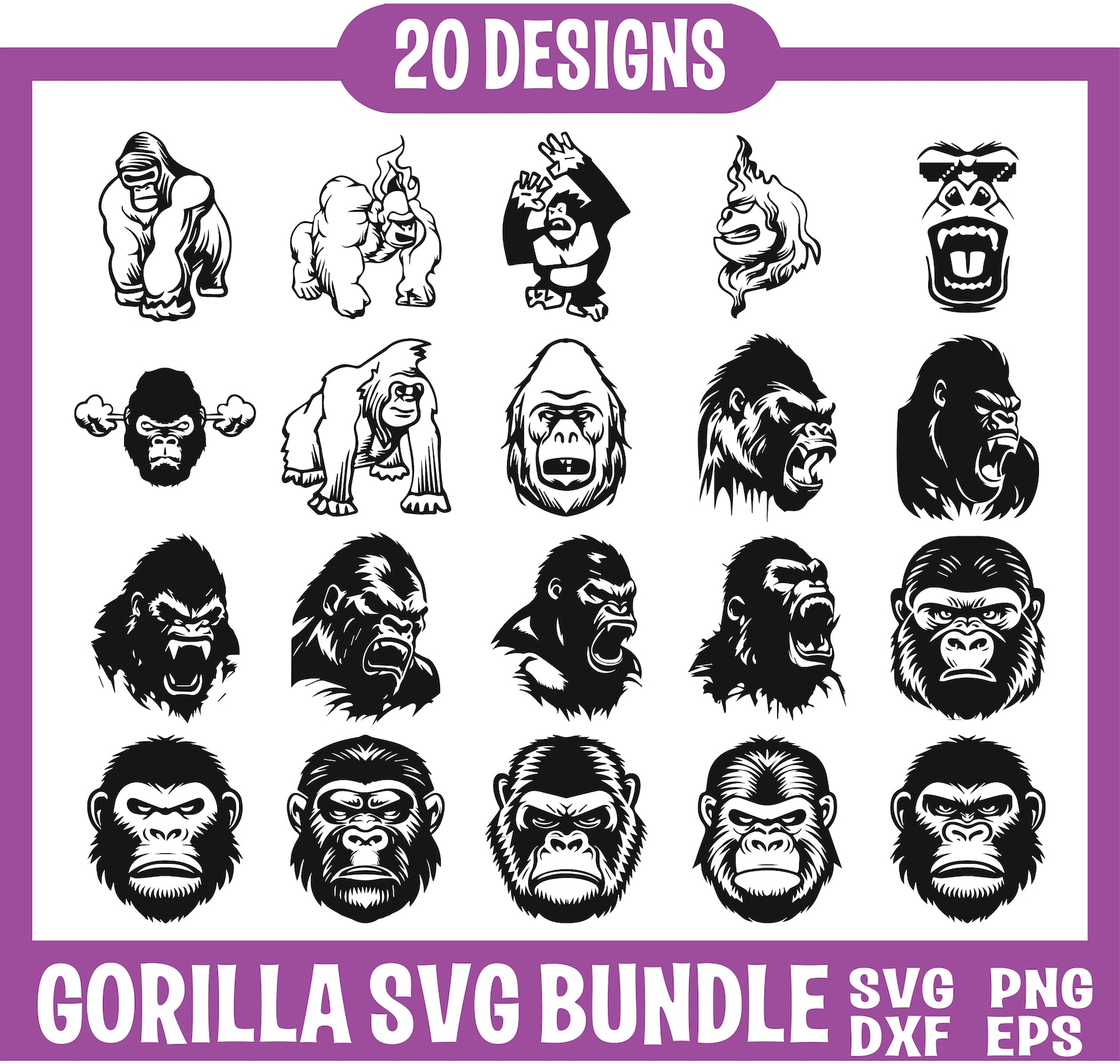 Gorilla SVG Bundle, Gorilla Head Svg, Gorilla Dxf, Gorilla Png, Gorilla ...
