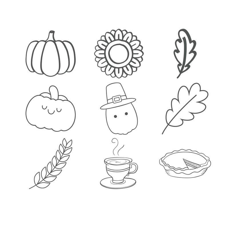 Hand Drawn Thanksgiving Clipart Bundle Set, Whimsical Fall SVG Doodles ...