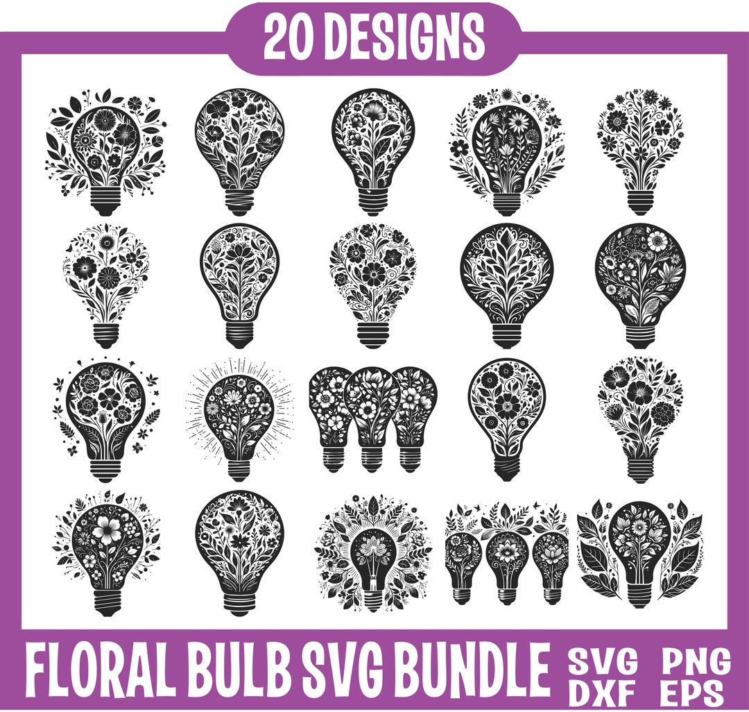 Floral Light Bulb Svg, Light Bulb SVG, Flowers SVG Cut File, Cracked ...