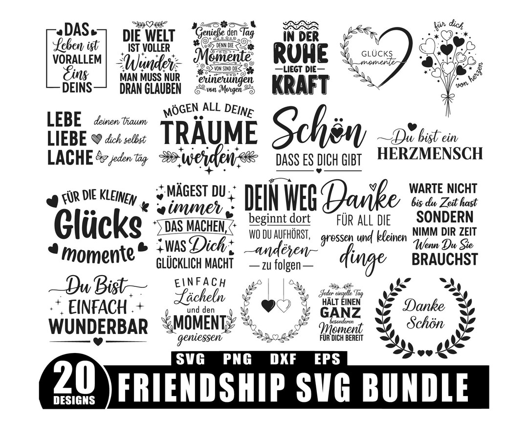 German Friendship Svg Bundle, Plotterdatei Danke Svg, Deutsche Sprüche ...