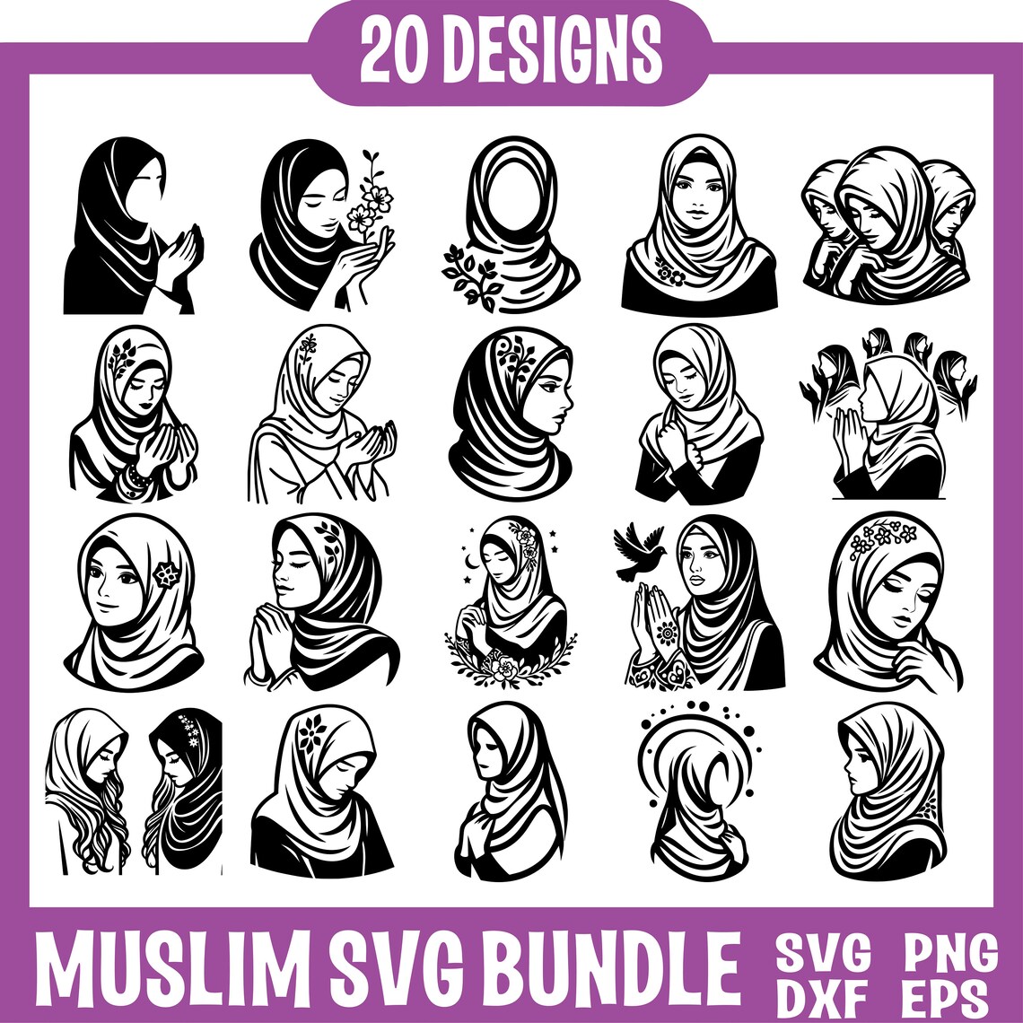 Muslim Svg Bundle, Hijab SVG Bundle, Svg Files for Cricut, Hijab PNG ...