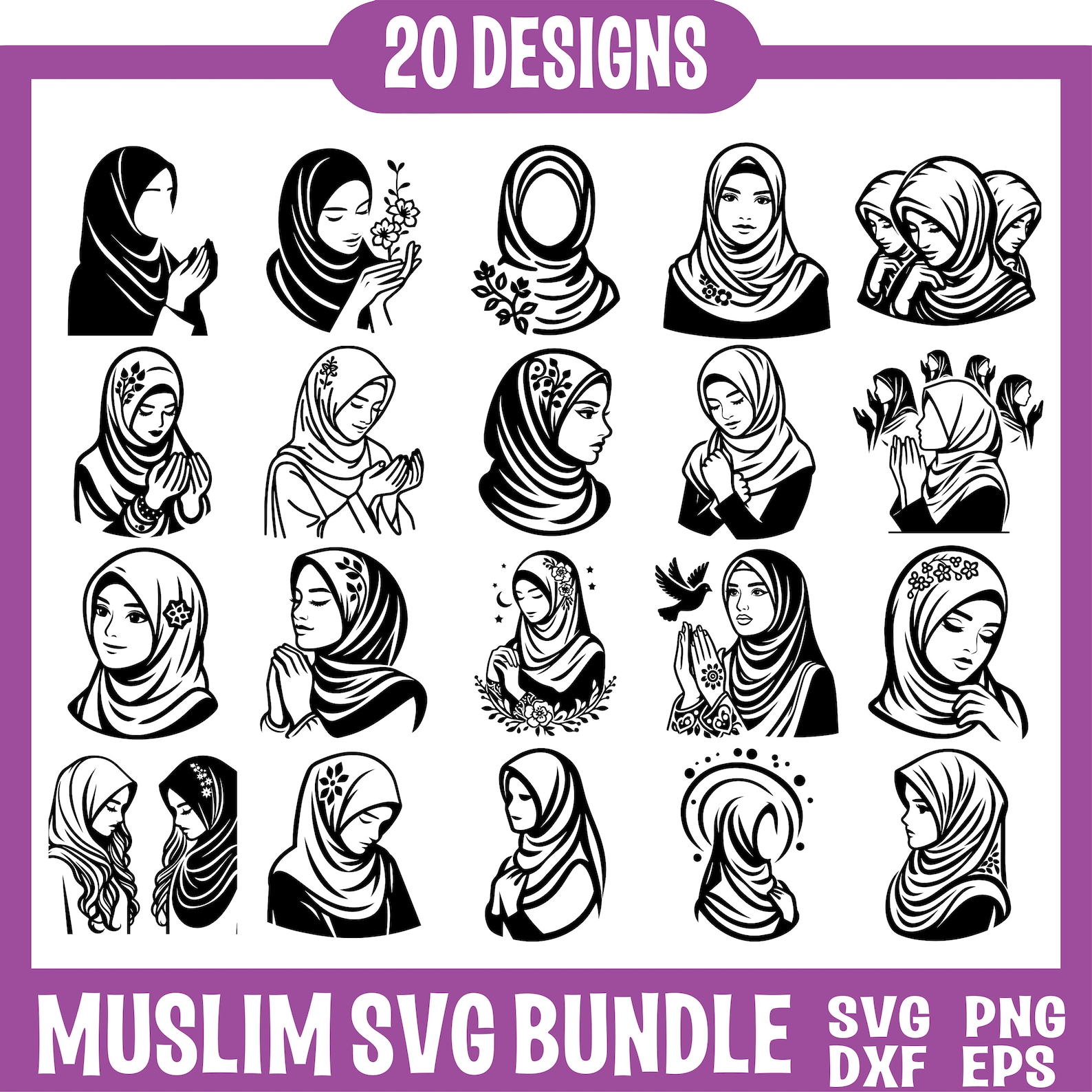 Muslim Svg Bundle, Hijab SVG Bundle, Svg Files for Cricut, Hijab PNG ...