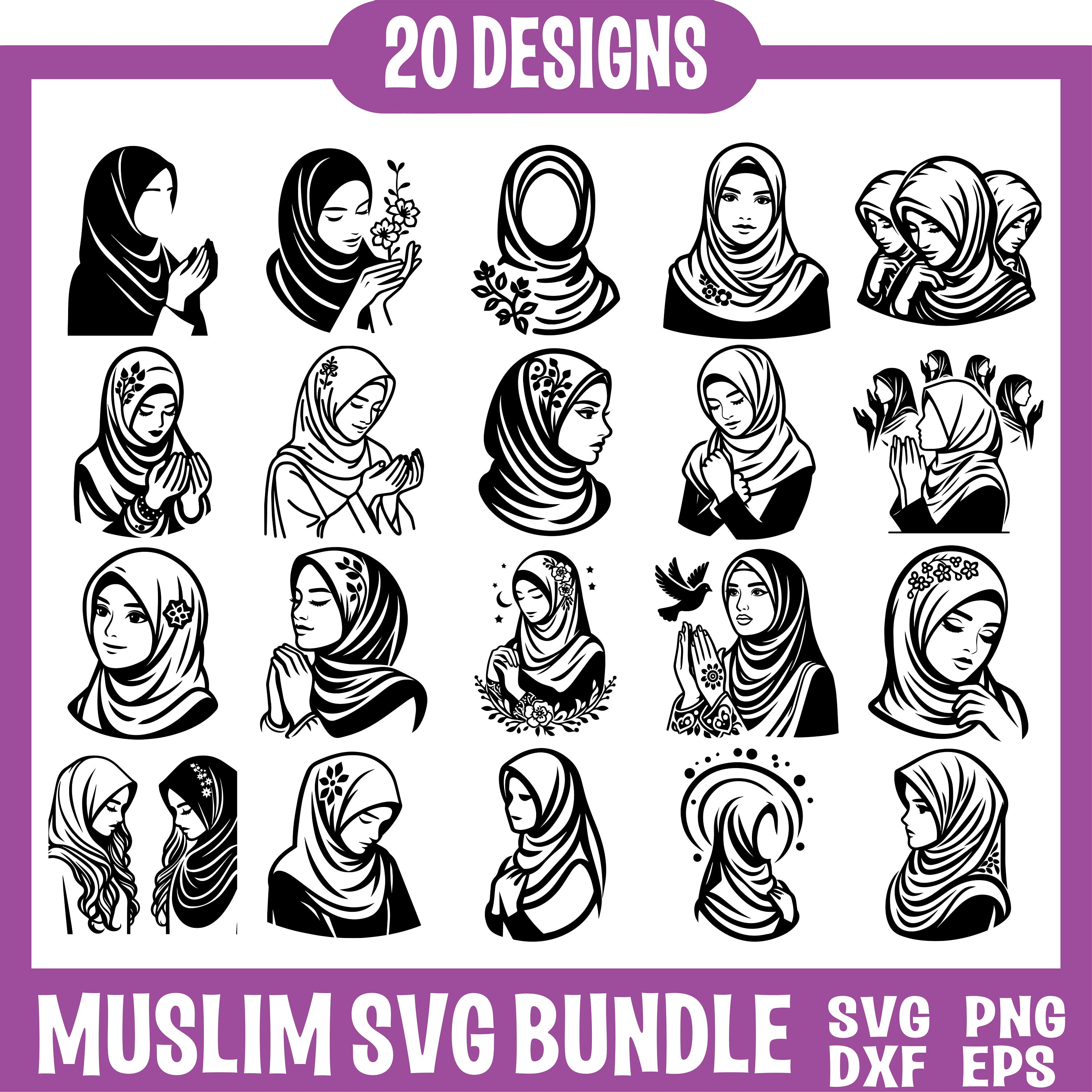 Muslim Svg Bundle, Hijab SVG Bundle, Svg Files for Cricut, Hijab PNG ...