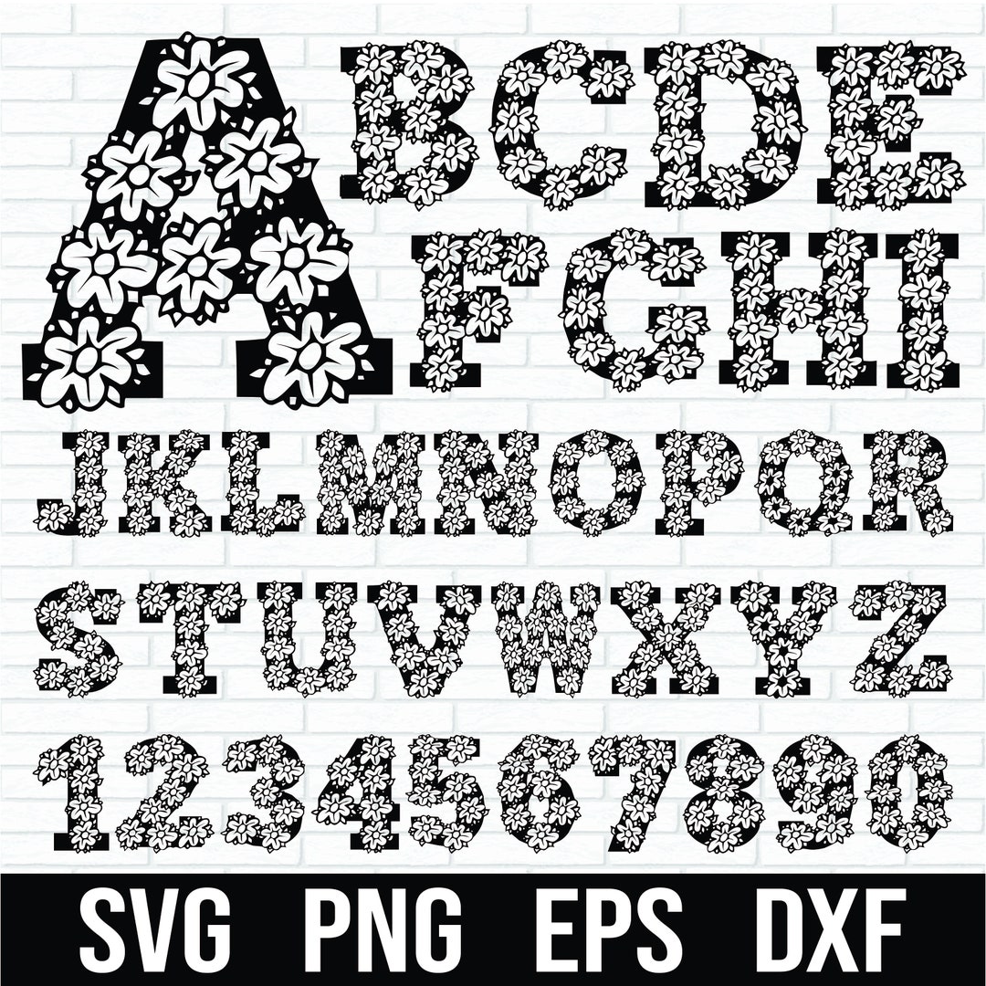 Floral Alphabet and Numbers Svg Bundle, Monogram Letter A-Z, Floral ...