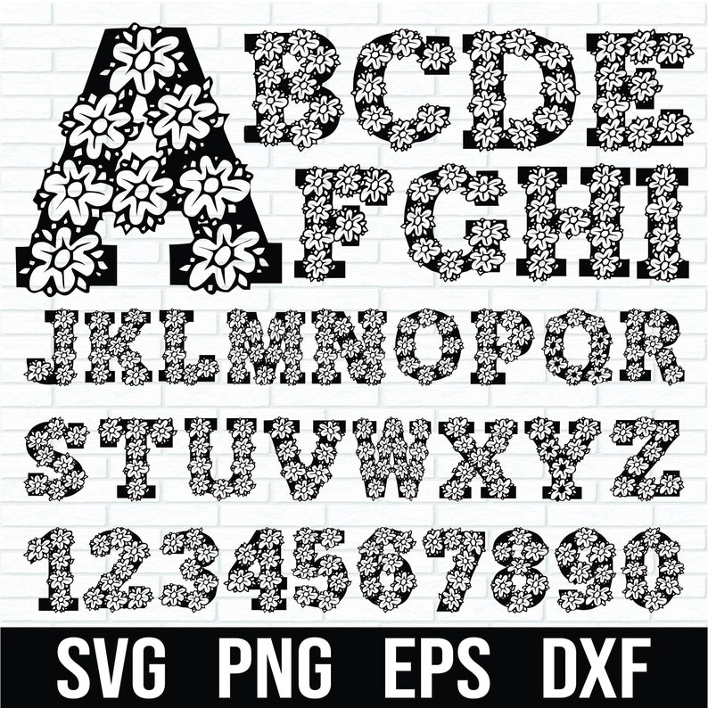 Floral Alphabet and Numbers Svg Bundle, Monogram Letter A-Z, Floral ...