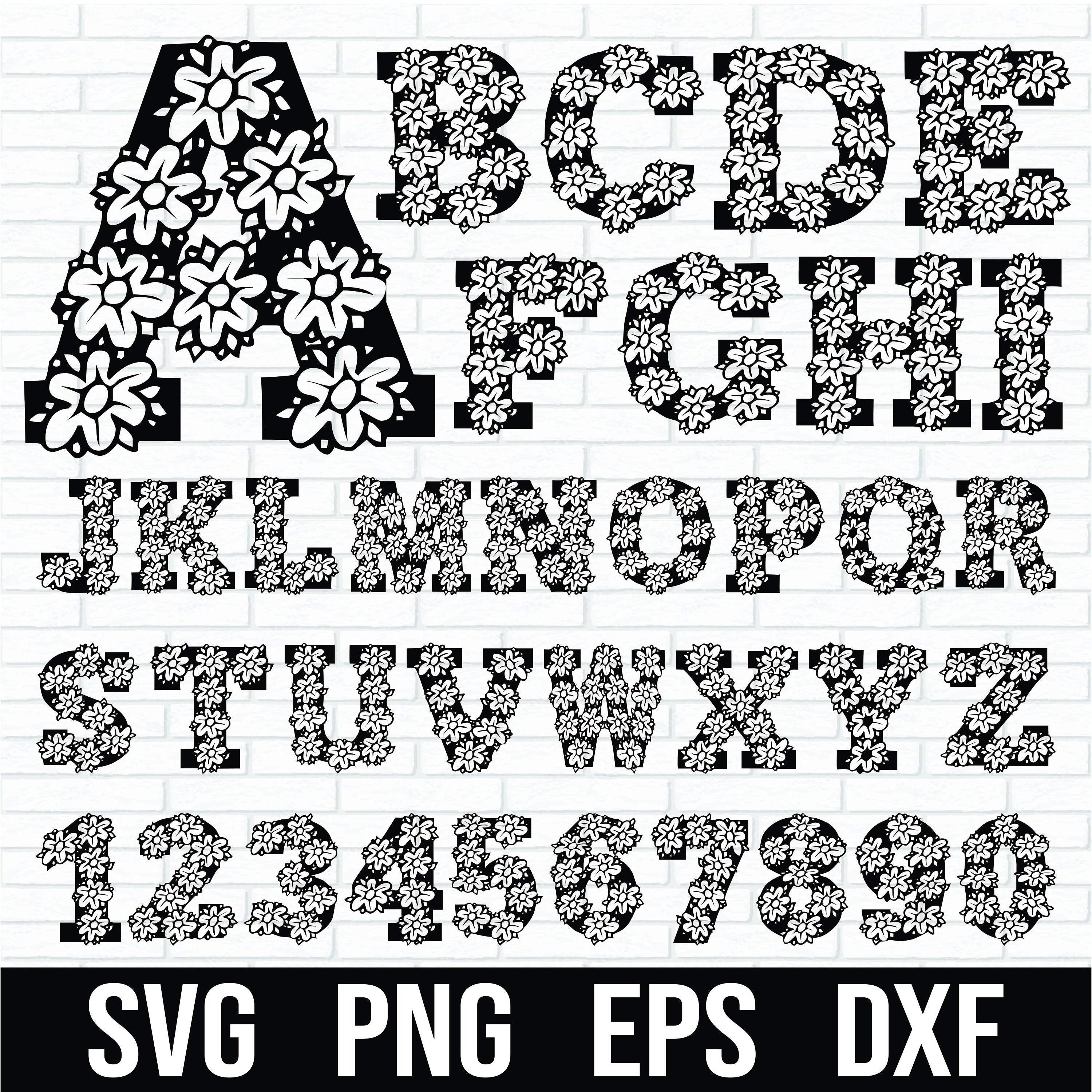 Floral Alphabet and Numbers Svg Bundle, Monogram Letter A-Z, Floral ...