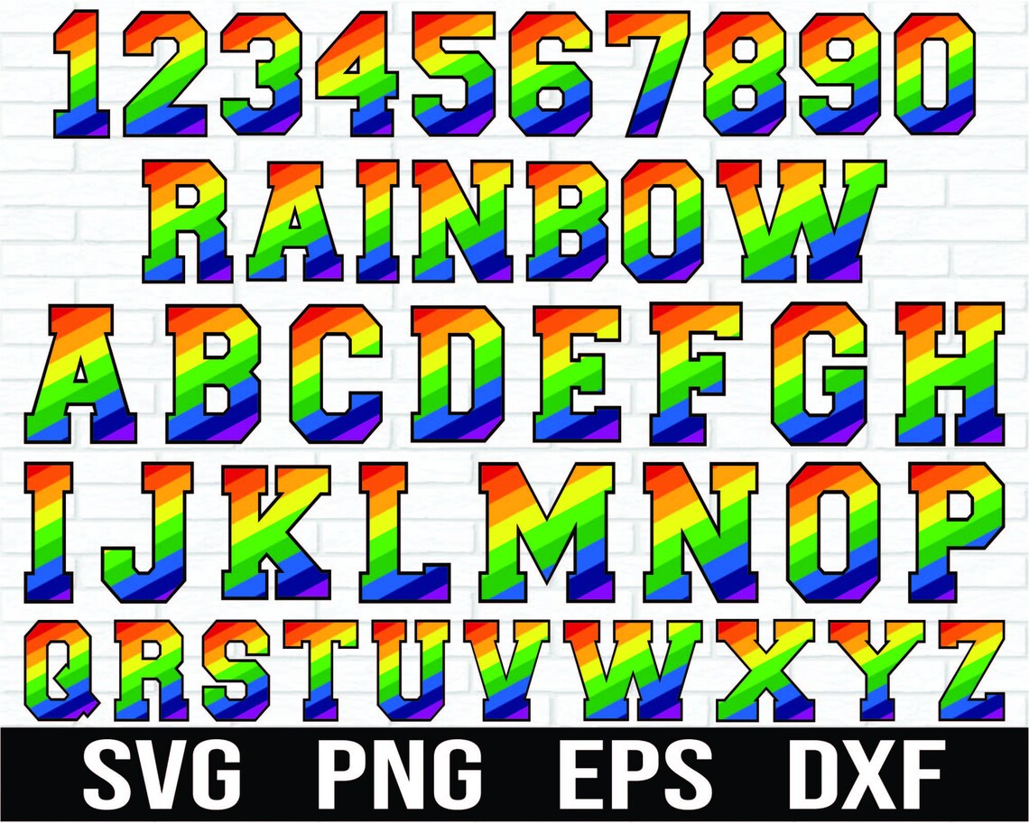 Rainbow Alphabet and Numbers Svg Bundle, Rainbow Font SVG, Rainbow ...