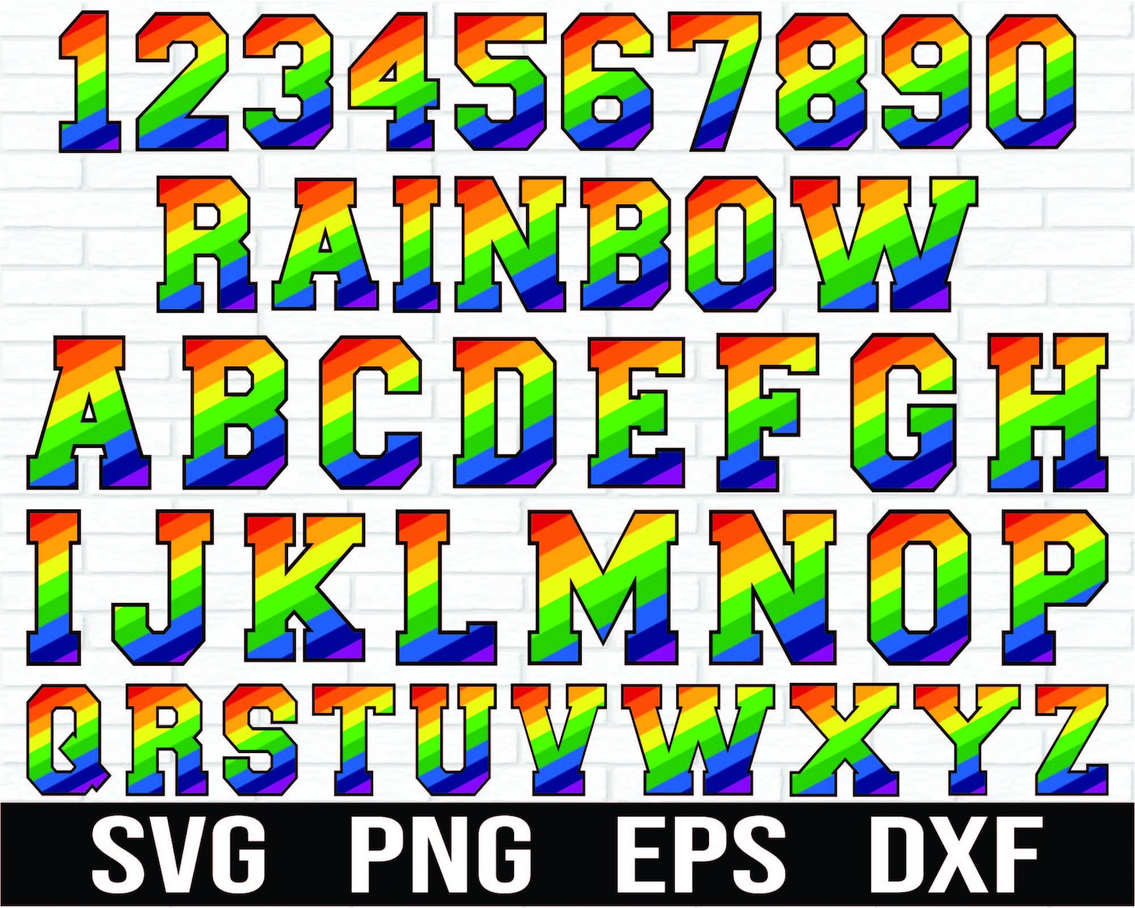 Rainbow Alphabet and Numbers Svg Bundle, Rainbow Font SVG, Rainbow ...