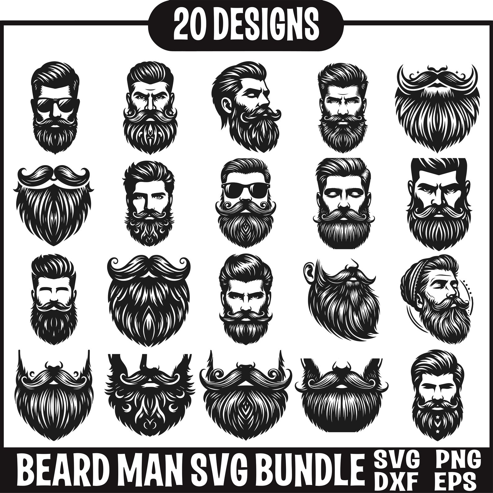 Beard Man SVG Bundle, Beard Man SVG, Beards Svg, Beard Svg, Beard ...