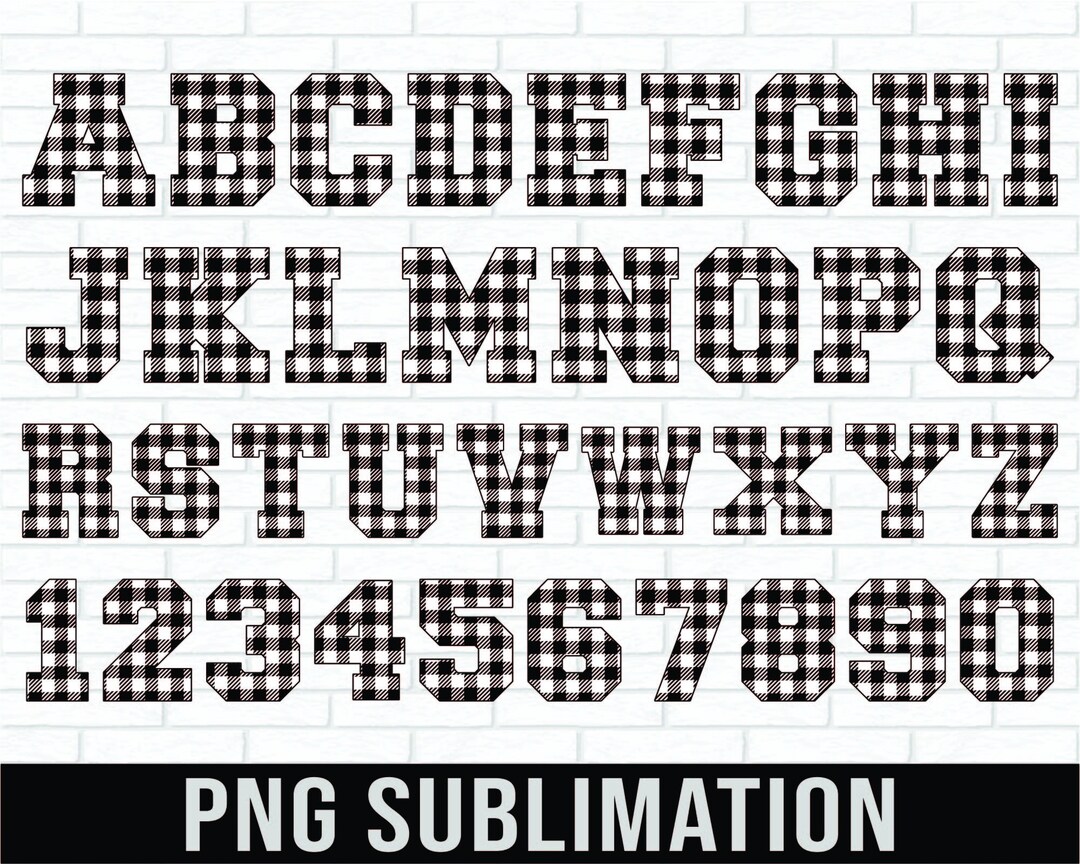 Buffalo Plaid Alphabet and Number Png Bundle, Plaid Letters PNG, Black and White Plaid ...
