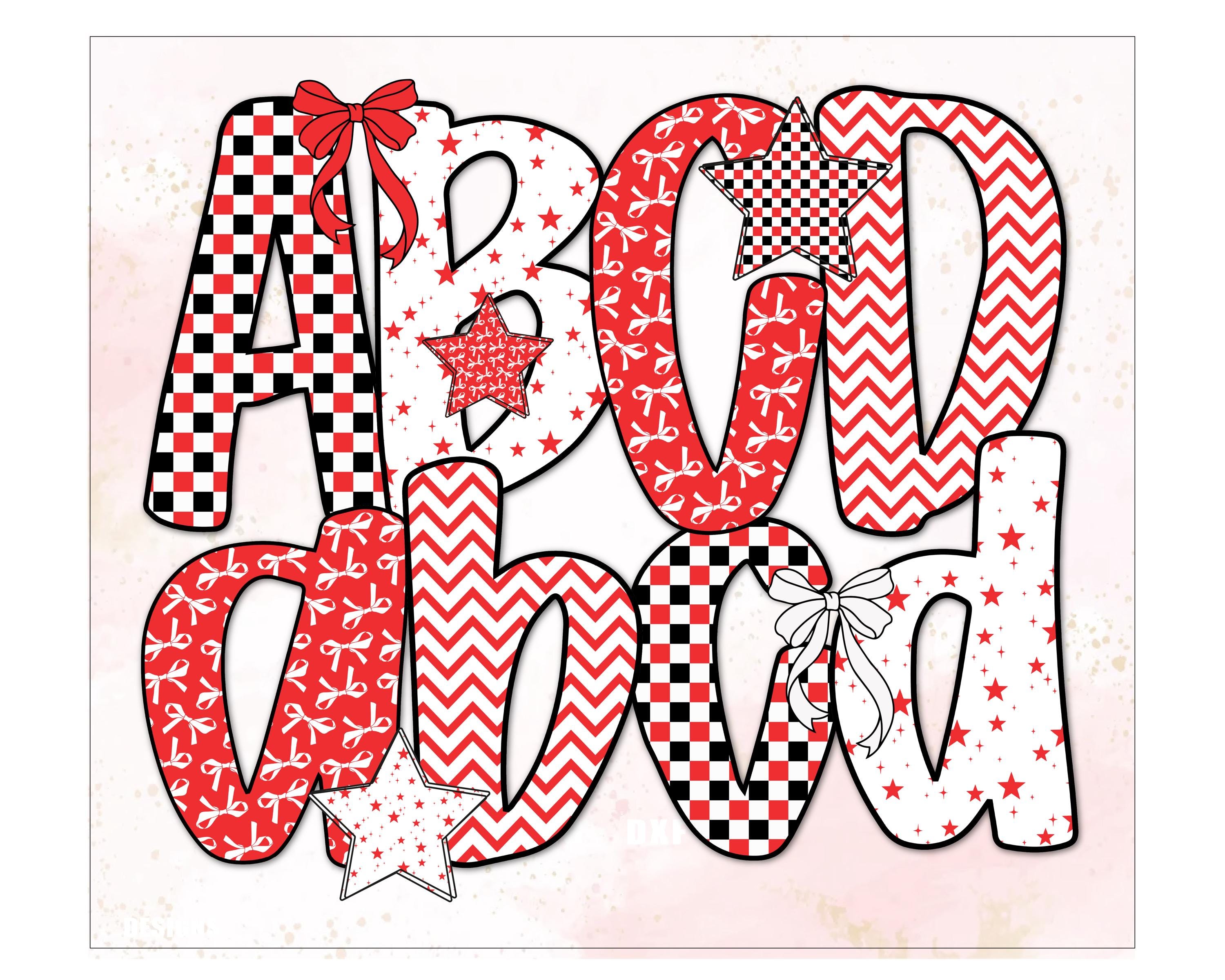 Red Preppy Doodle Alphabet PNG, Preppy Alpha Set, School Spirit Alpha ...