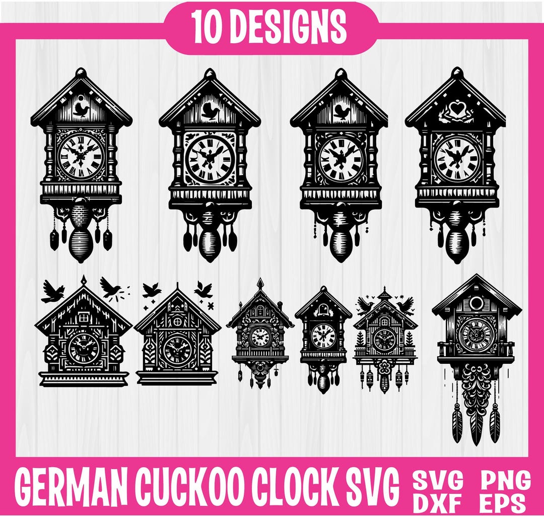 German Cuckoo Clock SVG Bundle, Cuckoo Clock, Retro Clock Svg, Clock ...