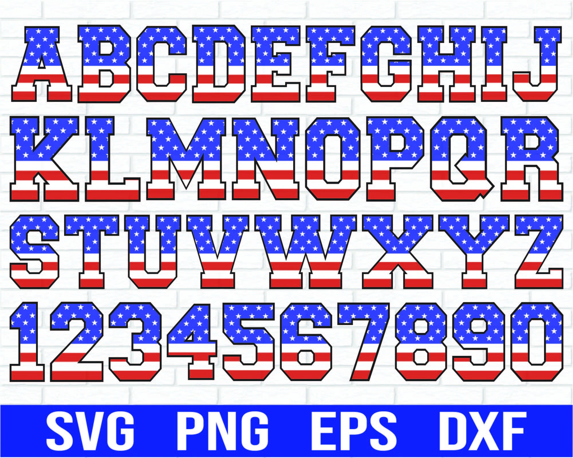 USA Flag Letters and Numbers Svg, America Alphabet, American Font ...
