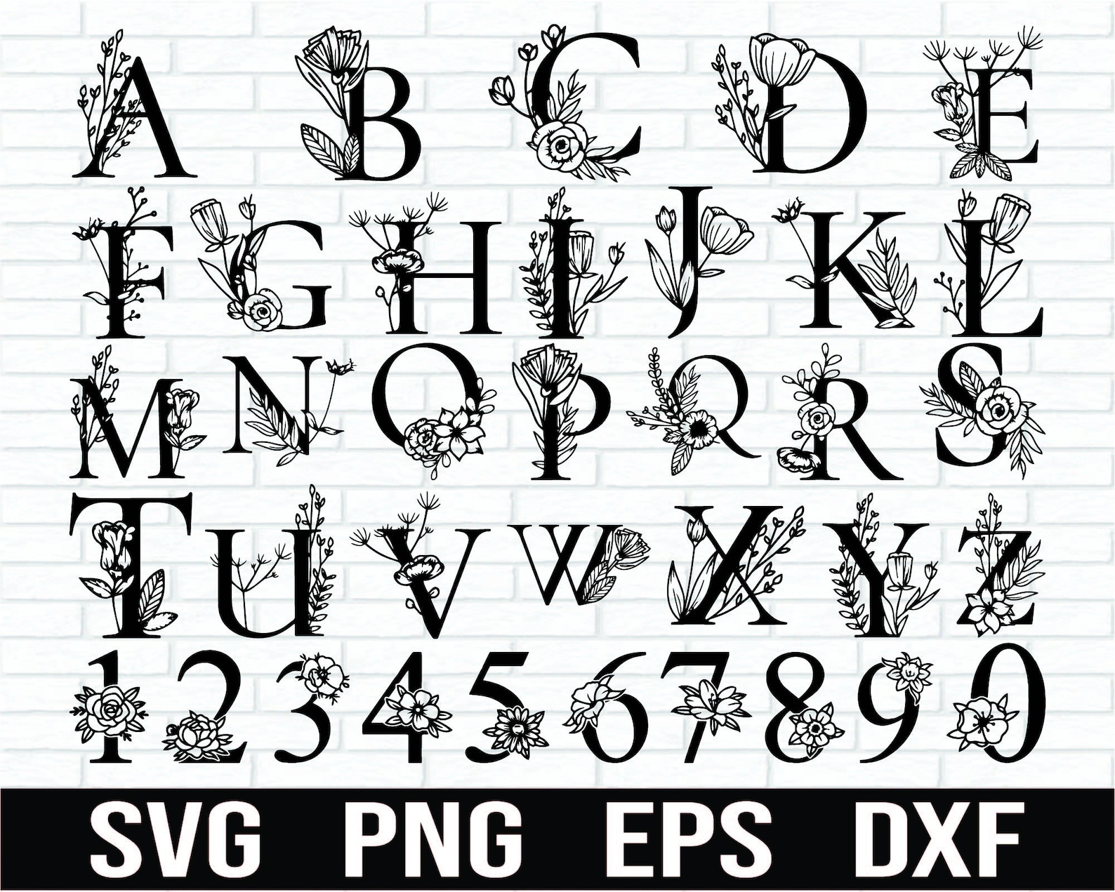 Floral Alphabet SVG, Monogram Letter A-Z, Floral Numbers Svg, Floral ...