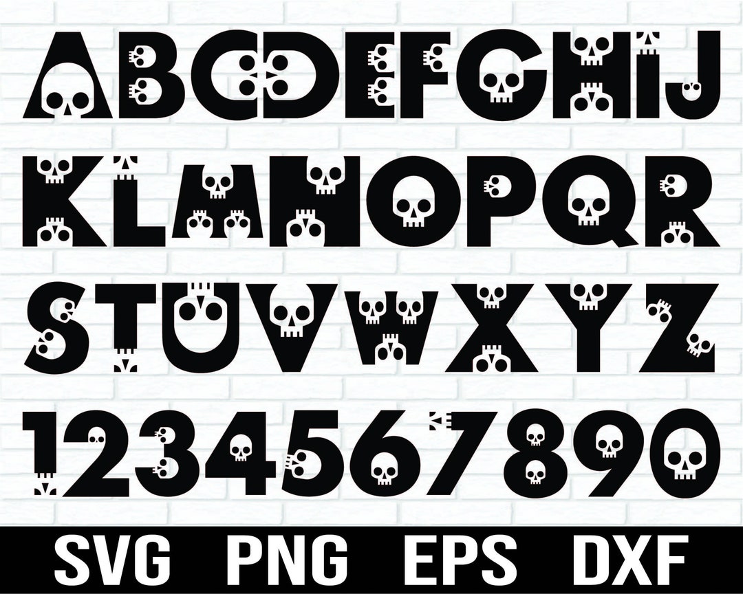 Skull Letters and Number Svg Bundle, Skull Bones Number Letter Font ...