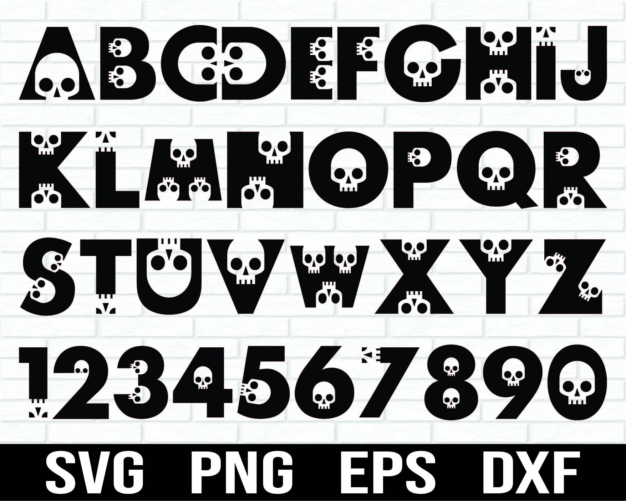 Skull Letters and Number Svg Bundle, Skull Bones Number Letter Font ...