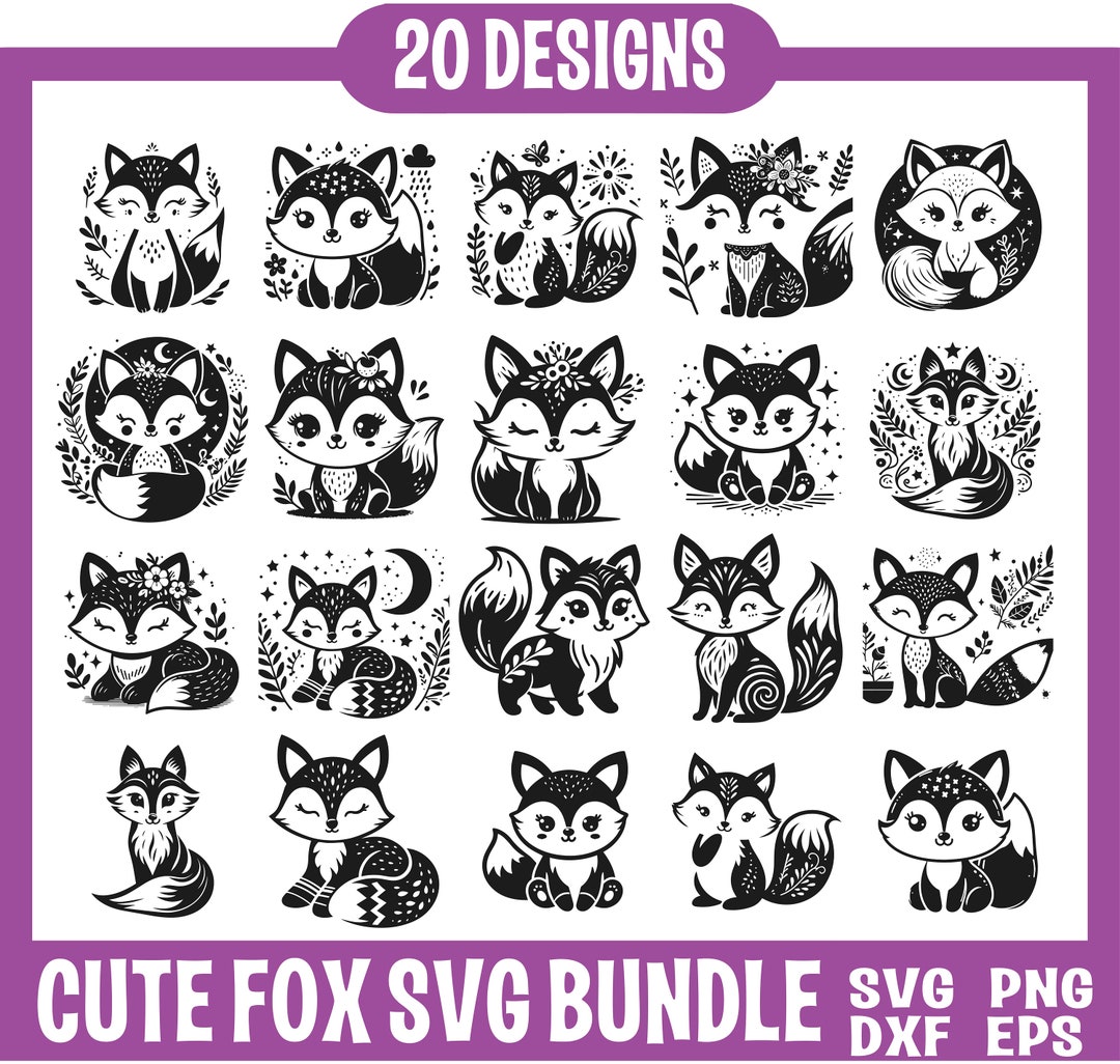 Cute Fox SVG Bundle, Kawaii Fox SVG, Baby Fox Clip Art, Woodland Animal ...