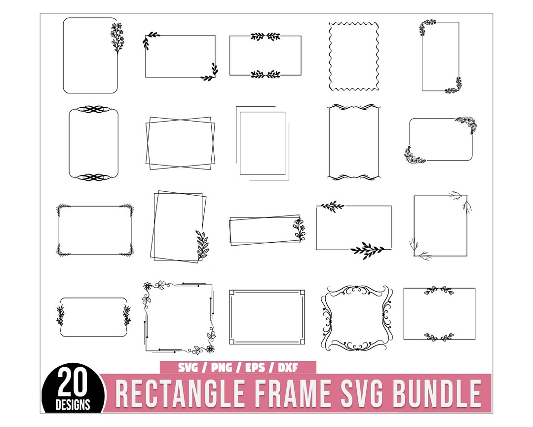 Rectangle Frame Svg Bundle, Floral Wreath Svg, Floral Border Svg ...