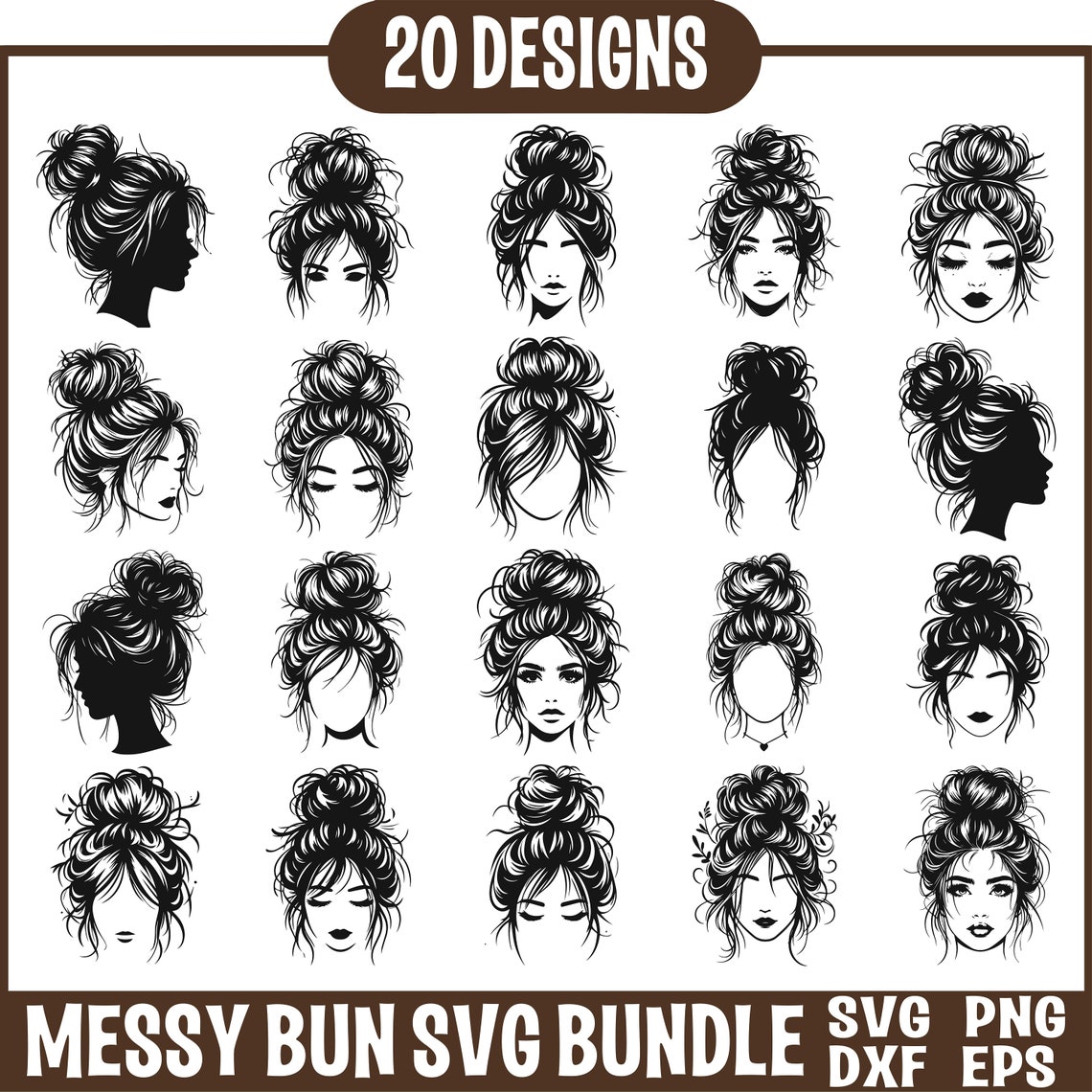 Messy Bun Svg Bundle, Women Face Svg, Female Svg, Braid Svg, Women Hair ...