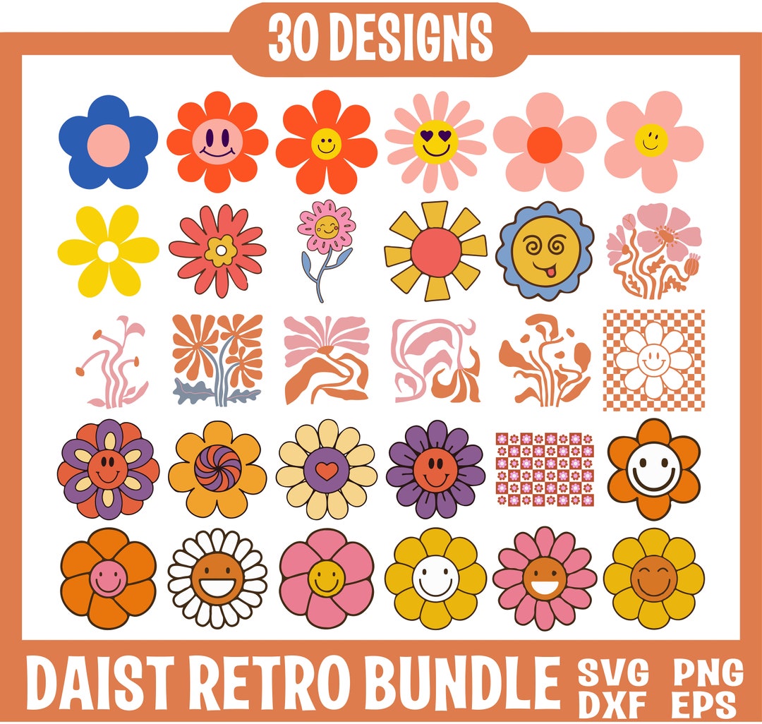 Daisy Retro Svg Bundle, Happy Face SVG, Retro SVG, Groovy SVG, Daisy ...