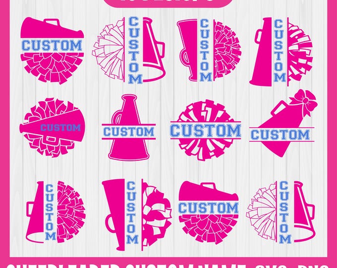 Cheerleader Pom and Megaphone Svg Bundle, Split Name Frame for Cheer ...