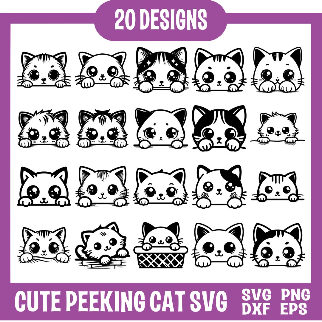Peeking Cat SVG Bundle, Peeking Kitten Silhouette, Peeking Cat Template ...