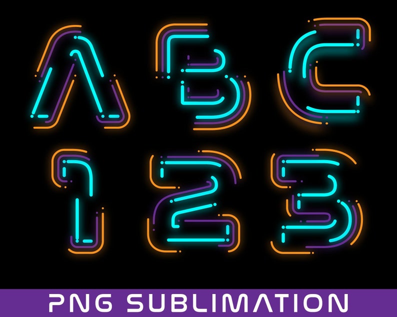 Neon Alphabet and Numbers Png Bundle, Bright Alphabet Clipart Font ...