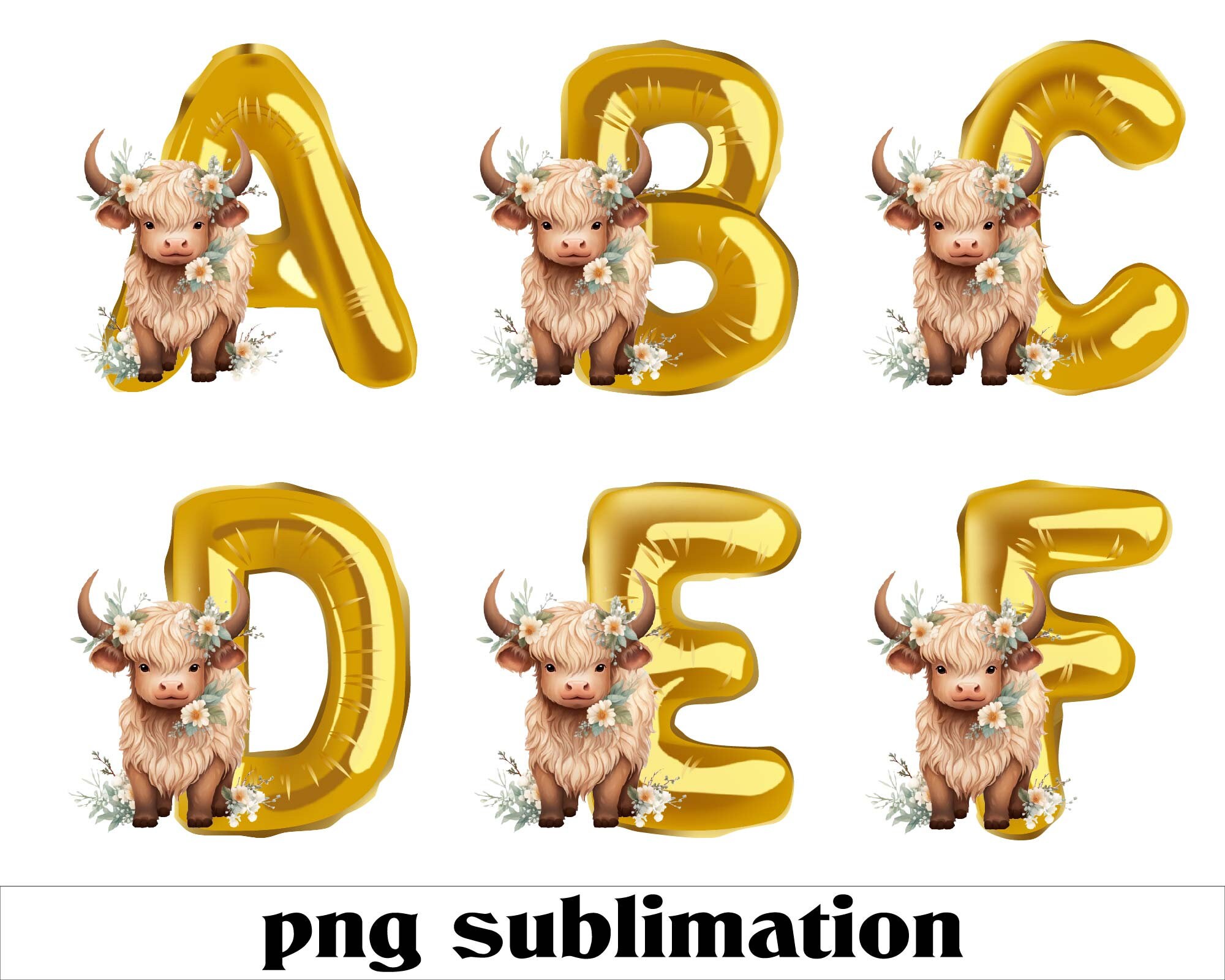 Highland Cow Alphabet Png Bundle Gold Highland Cow Alphabet - Etsy