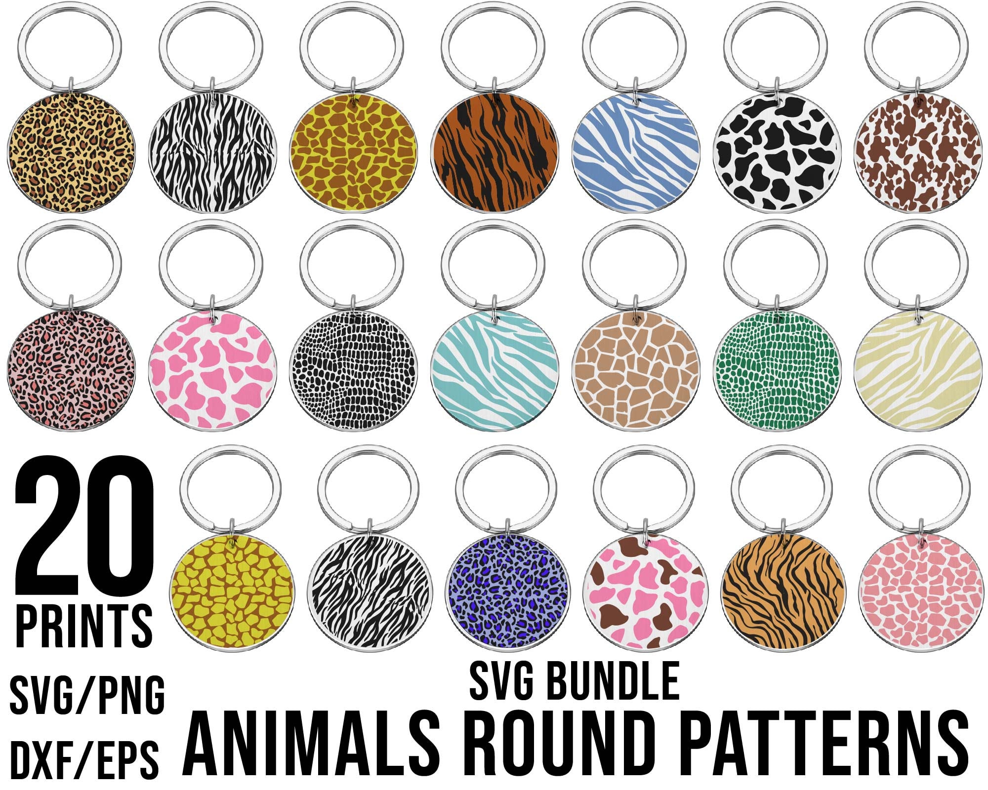 Animals Round Patterns for Keychain Svg Bundle, Round Pattern SVG ...