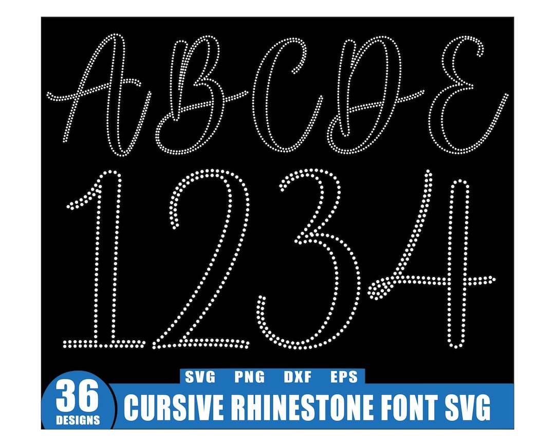 Rhinestone Letters Font Svg Bundle, Cursive Rhinestone Template ...