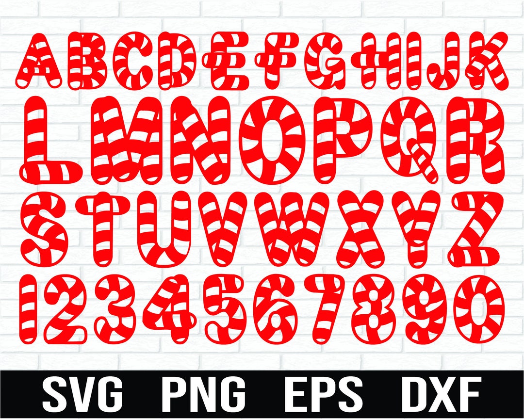 Candy Cane Alphabet and Numbers Svg Bundle, Layer Font Candy Svg, Candy ...