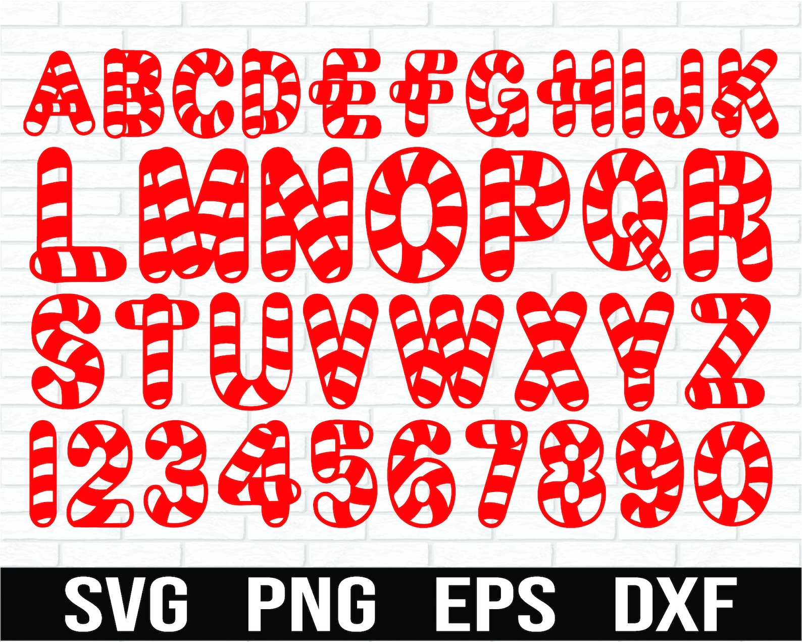 Candy Cane Alphabet and Numbers Svg Bundle, Layer Font Candy Svg, Candy ...