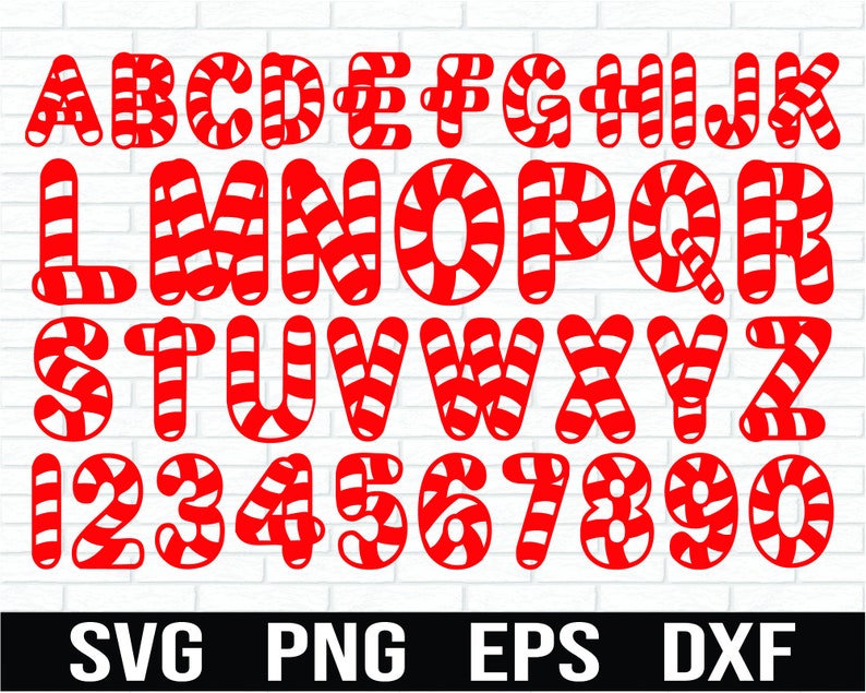 Candy Cane Alphabet and Numbers Svg Bundle, Layer Font Candy Svg, Candy ...