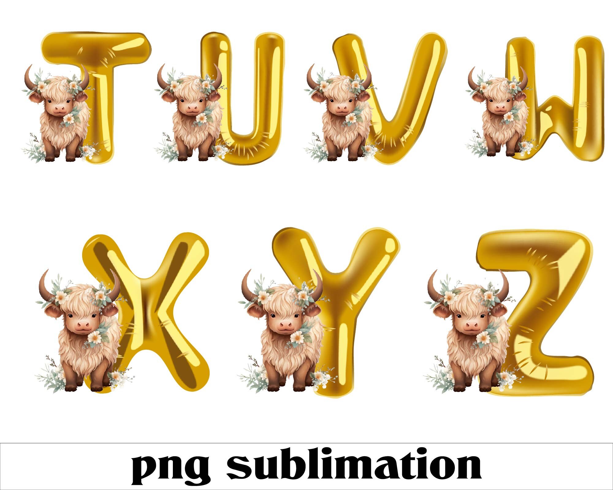 Highland Cow Alphabet Png Bundle Gold Highland Cow Alphabet - Etsy
