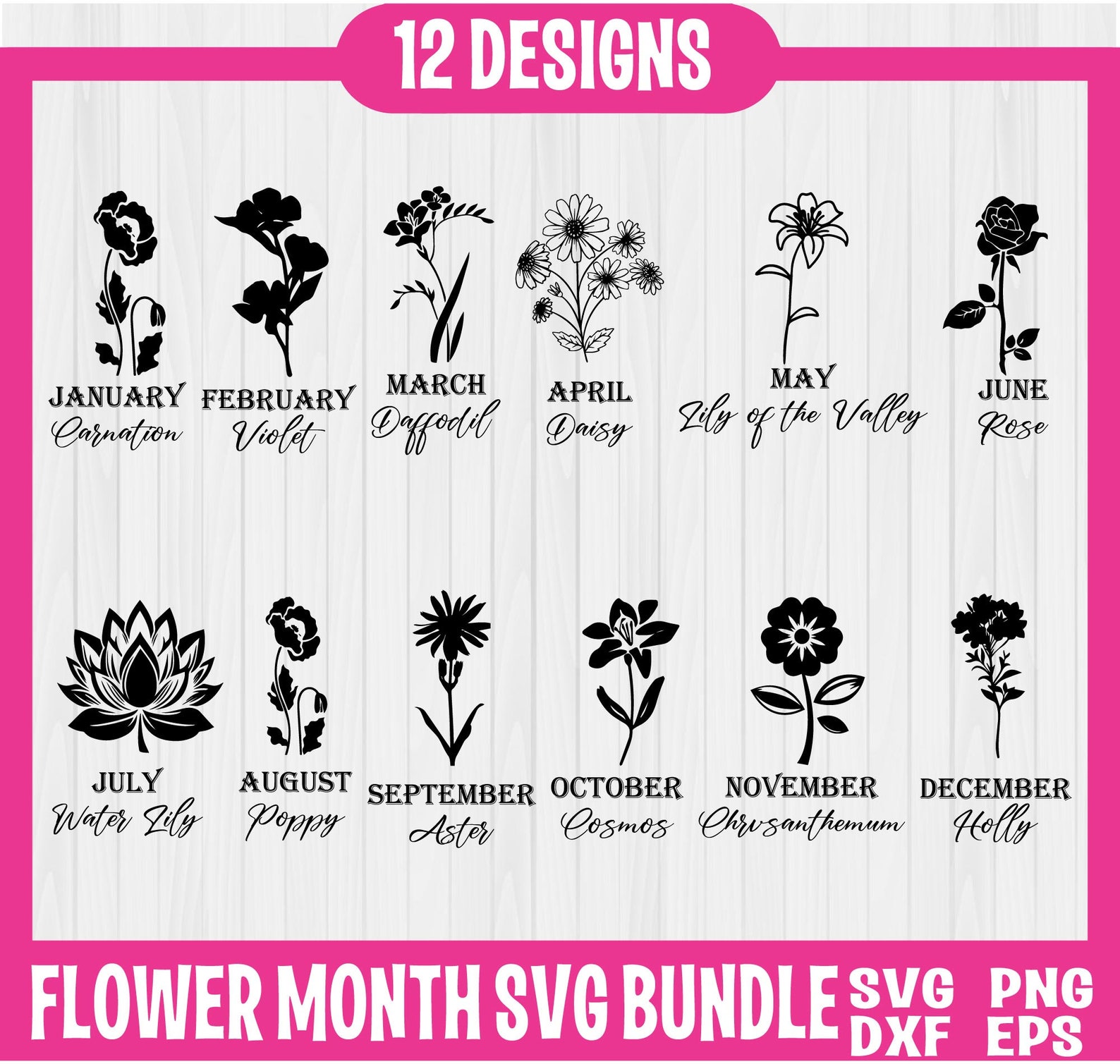 Birth Month Svg Bundle, Birth Month Flowers Svg, Wildflower Svg ...