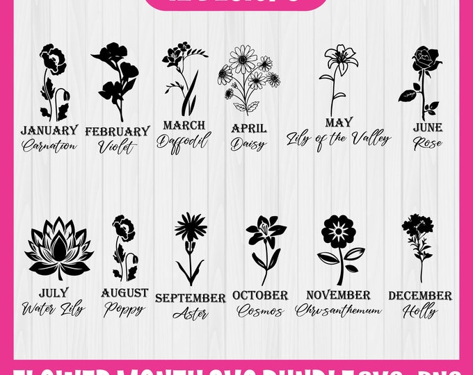 Birth Month Svg Bundle, Flower Svg, Birth Flower Svg, Floral Svg ...