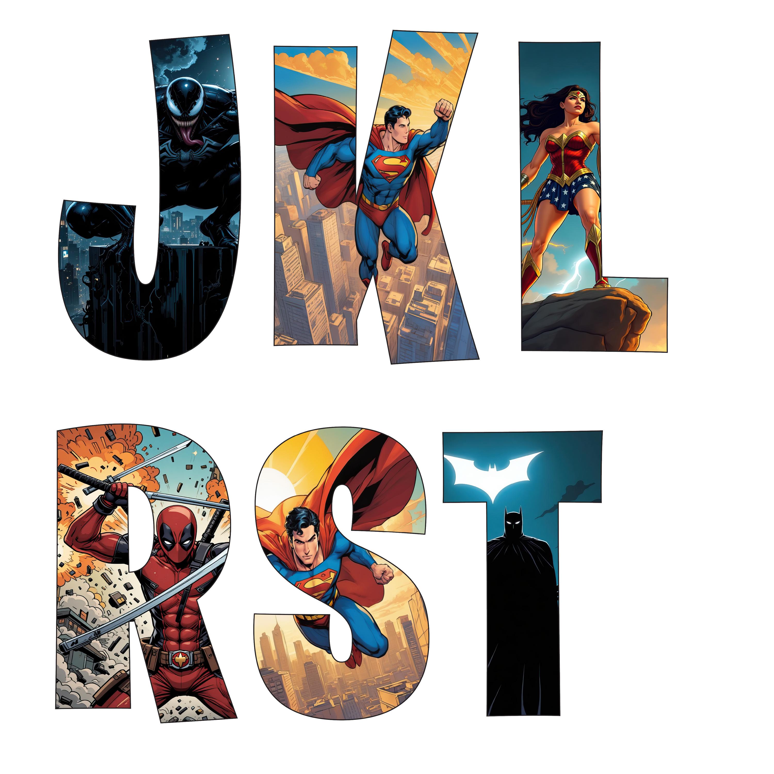 Superhero Alphabet Clipart, Superhero Letters Png, Superhero Numbers ...