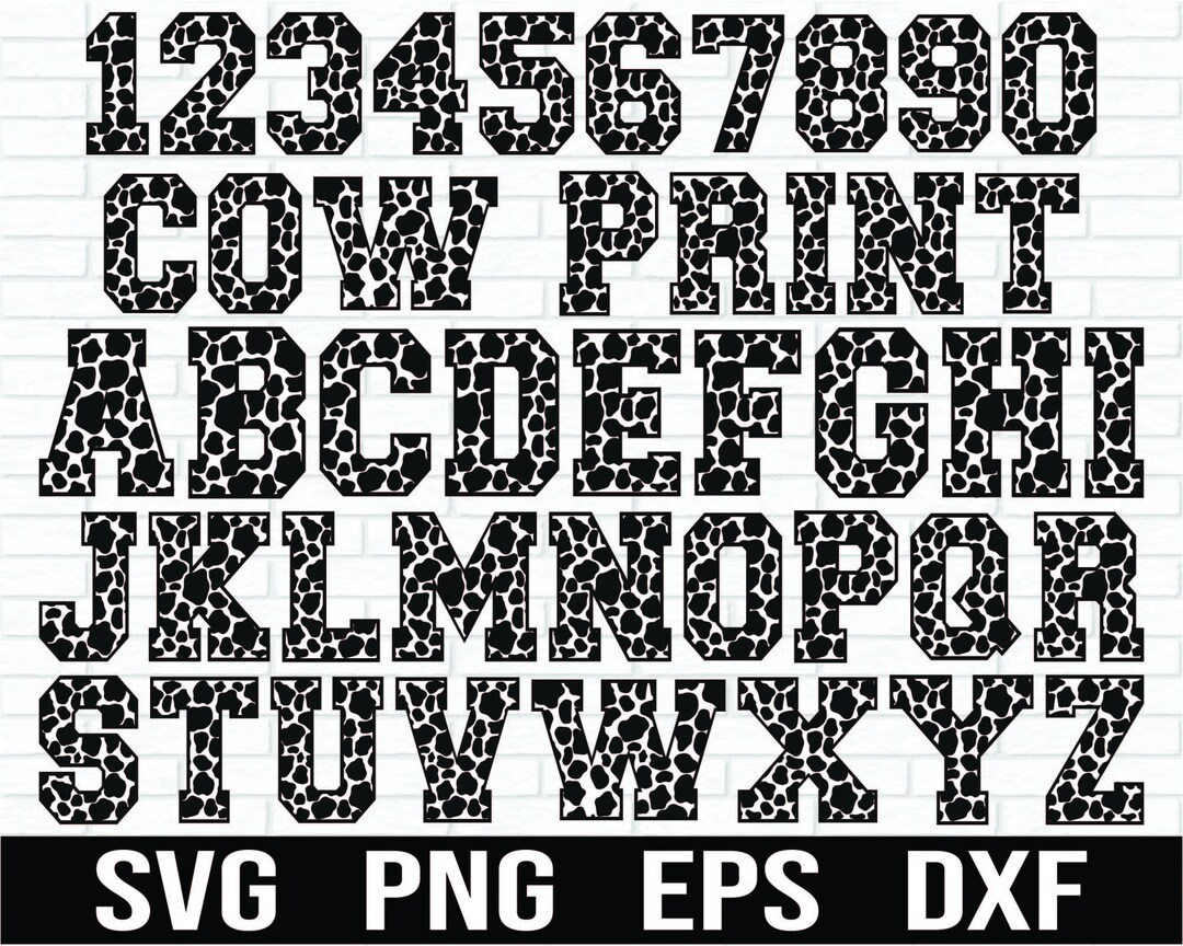 Cow Print Letters and Numbers Svg, Cow Animal Print SVG, Cow Letters ...