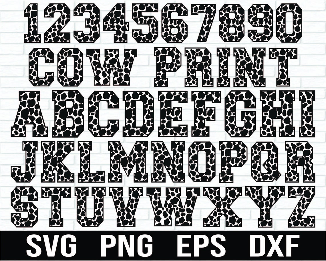 Cow Print Letters and Numbers Svg, Cow Animal Print SVG, Cow Letters ...