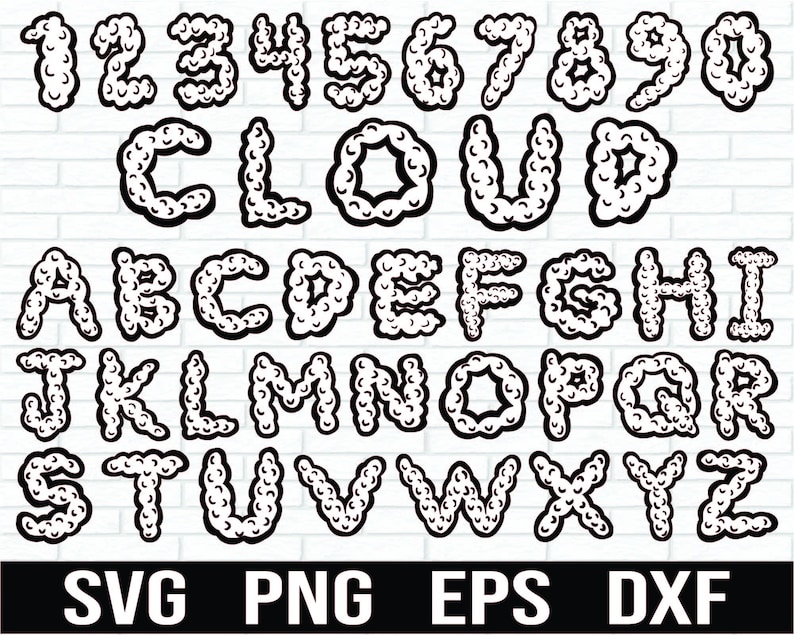 Cloud Letters and Numbers Svg Bundle, Cloud Svg Bundle, Cloud Font Svg ...