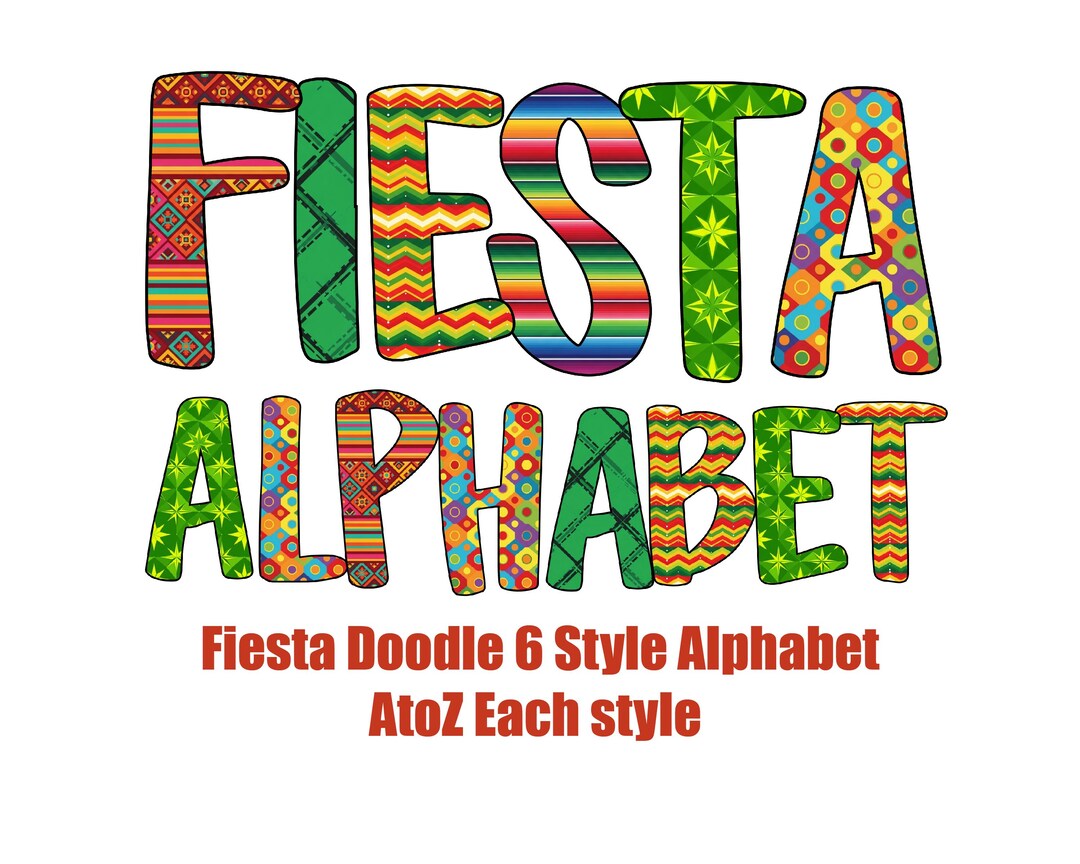 Fiesta Doodle Alphabet Bundle, Cinco De Mayo PNG Alphabet Doodle Fiesta ...