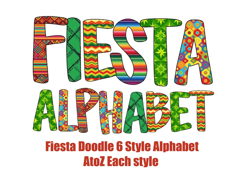 Fiesta Doodle Alphabet Bundle, Cinco De Mayo PNG Alphabet Doodle Fiesta ...