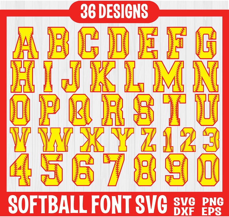 Softball Letters and Numbers Svg Bundle, SOFTBALL ALPHABET SVG Files ...