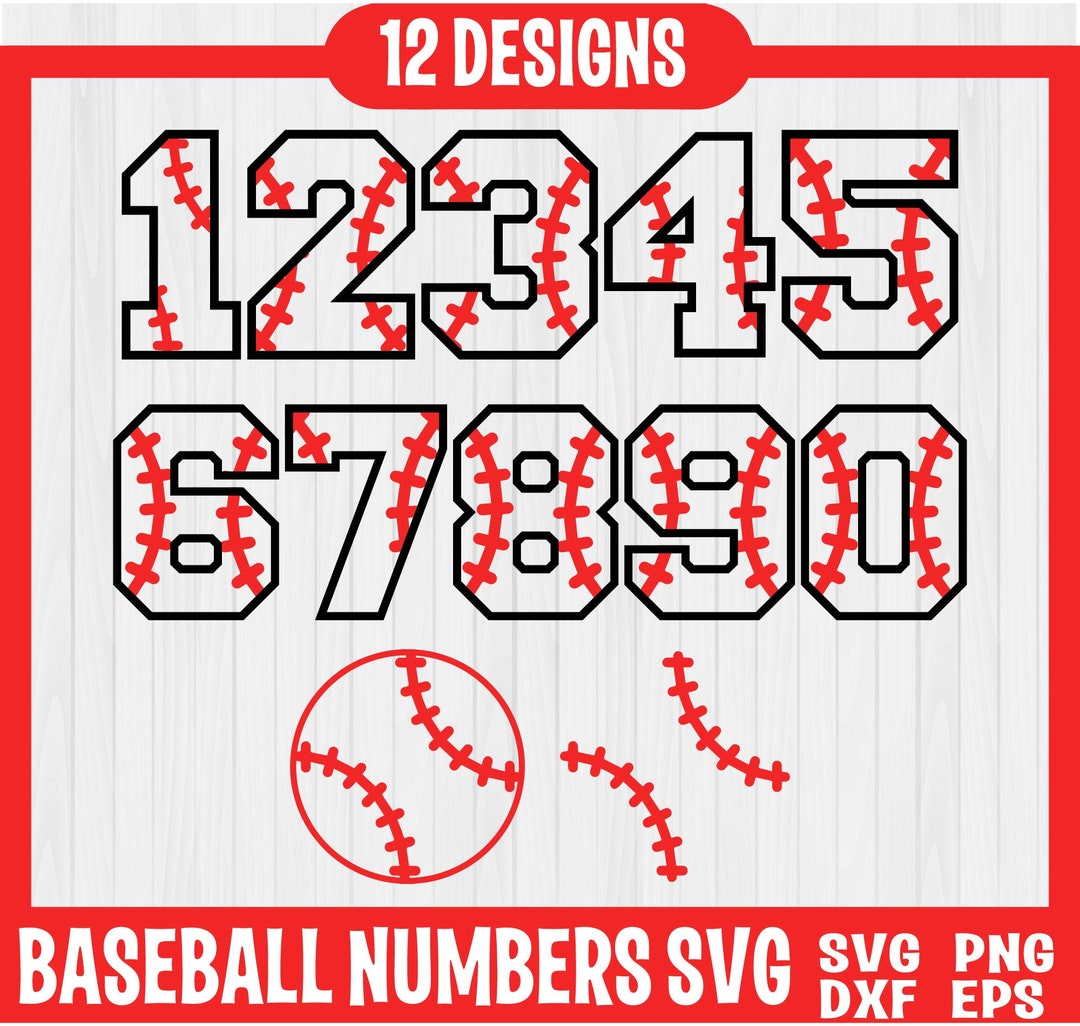 Baseball Numbers, Baseball Svg, Baseball Stitch, Baseball Font Svg ...