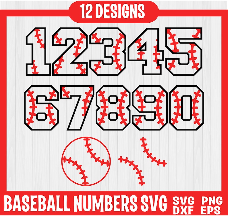 Baseball Numbers, Baseball Svg, Baseball Stitch, Baseball Font Svg ...