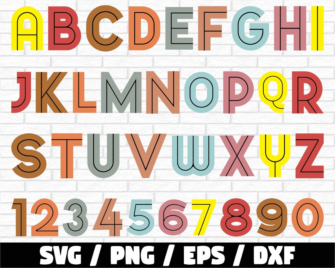 Center Line Alphabet and Number Svg, Block Doodle Letters Boho Colors ...
